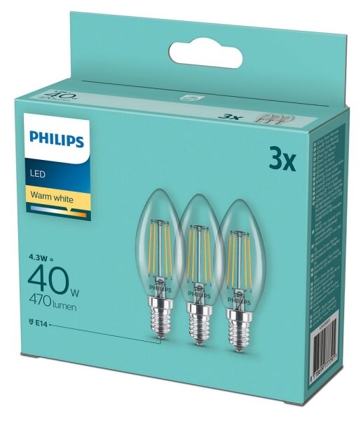 Sada 3 ks LED žiaroviek Vintage Philips B35 E14/4,3W/230V 2700K | FAVI.sk