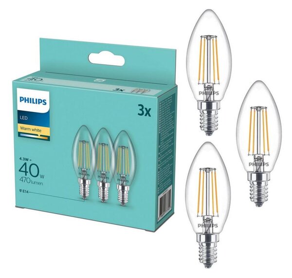 Sada 3 ks LED žiaroviek Vintage Philips B35 E14/4,3W/230V 2700K | FAVI.sk