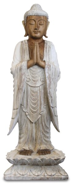 Ručne vyrezávaná stojaca socha Buddhu - Modliaci Buddha - Svetlý 100cm ...