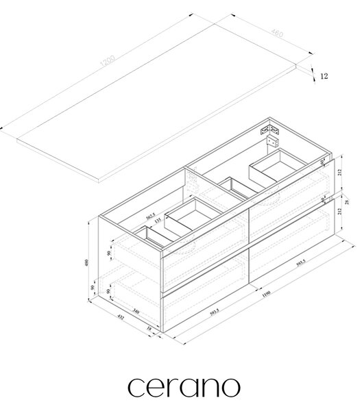 CERANO - Kúpeľňová skrinka Carole s doskou pod umývadlo z liateho ...