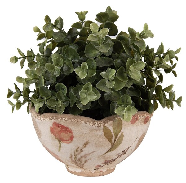 Béžový keramický obal na kvetináč s ružovými kvetmi Olia S - Ø 16*9 cm ...