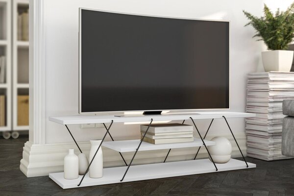 Hanah Home - Moderný TV stolík CANAZ 120 cm, MDF, biely, čierny | FAVI.sk