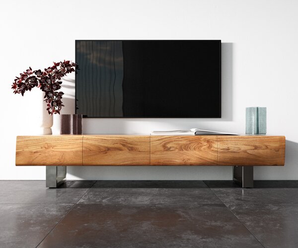 DELIFE TV stolík New Live-Edge 175 cm akácia prírodná 4 dvierka tenká ...