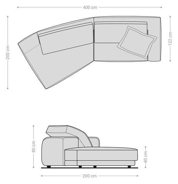 DELIFE Veľká pohovka Snoosh 400x150 cm štruktúrovaná látka mäkká sivá ...