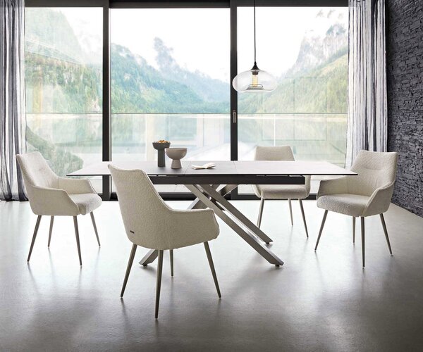 DELIFE Jedálenská stolička Alja-Flex s opierkami bouclé biela 4-nohá ...