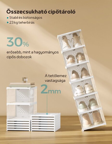 Skladací 6-priehradkový box na topánky s priehľadnými bočnicami a ...