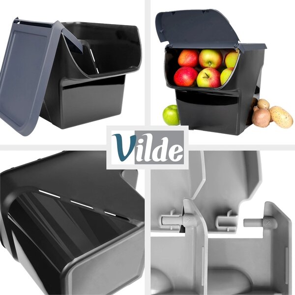 VILDE Úložný box na zemiaky a cibuľu s vetraním, VEGBOX sivý (14l ...