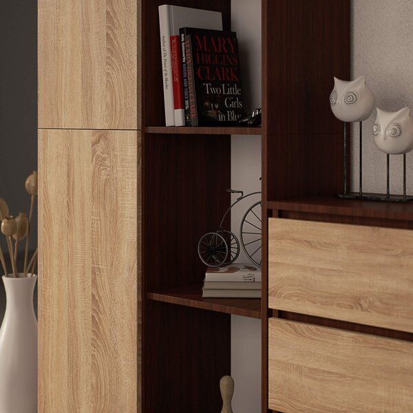 Ak furniture Regál Rexa 80 cm 1 skrinka a 4 police wenge/sonoma | FAVI.sk