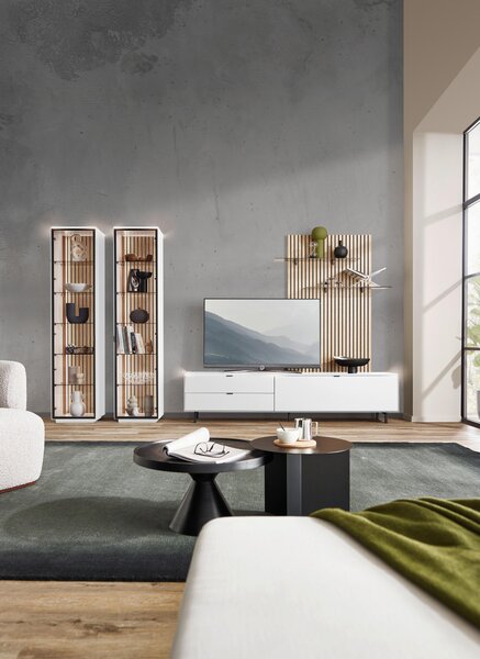 VITRÍNA, dub, biela, 45,8/198,6/40 cm Dieter Knoll - Obývacie zostavy ...