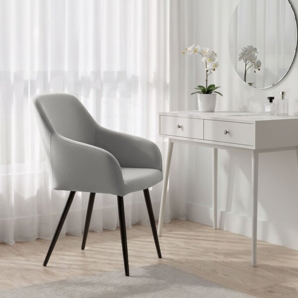 Sada štyroch jedálenských stoličiek ESTELLE zamatové, sivé / čierne ...