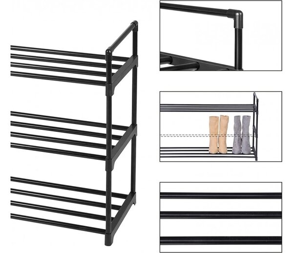 SONGMICS Kovový sklápací botník 3 police čierny | FAVI.sk