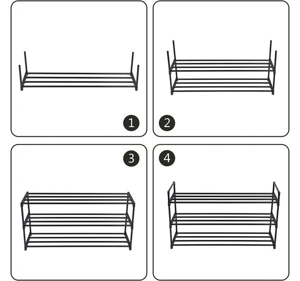 SONGMICS Kovový sklápací botník 3 police čierny | FAVI.sk